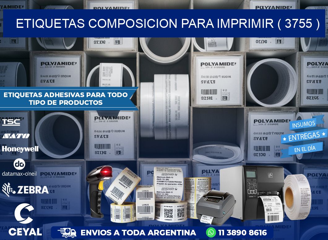ETIQUETAS COMPOSICION PARA IMPRIMIR ( 3755 ) | Imprimir Zebra con placa ...