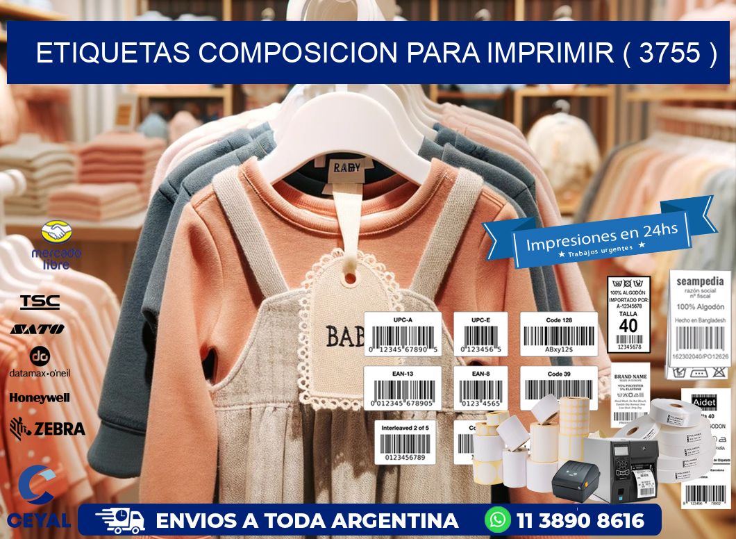 ETIQUETAS COMPOSICION PARA IMPRIMIR ( 3755 ) | Imprimir Zebra con placa ...