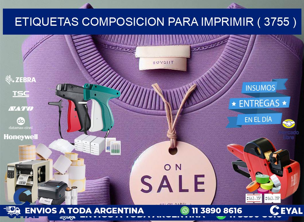 ETIQUETAS COMPOSICION PARA IMPRIMIR ( 3755 ) | Imprimir Zebra con placa ...