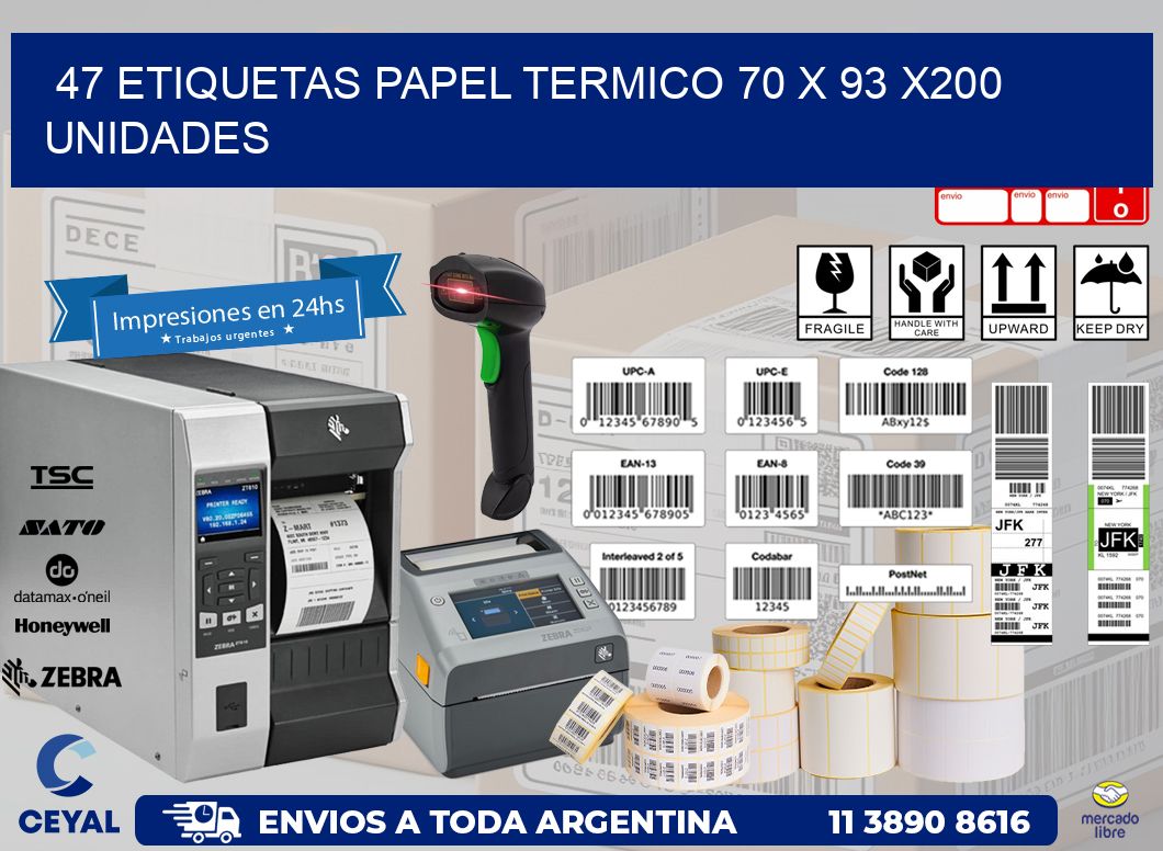 47 ETIQUETAS PAPEL TERMICO 70 x 93 x200 UNIDADES | Imprimir Zebra con ...